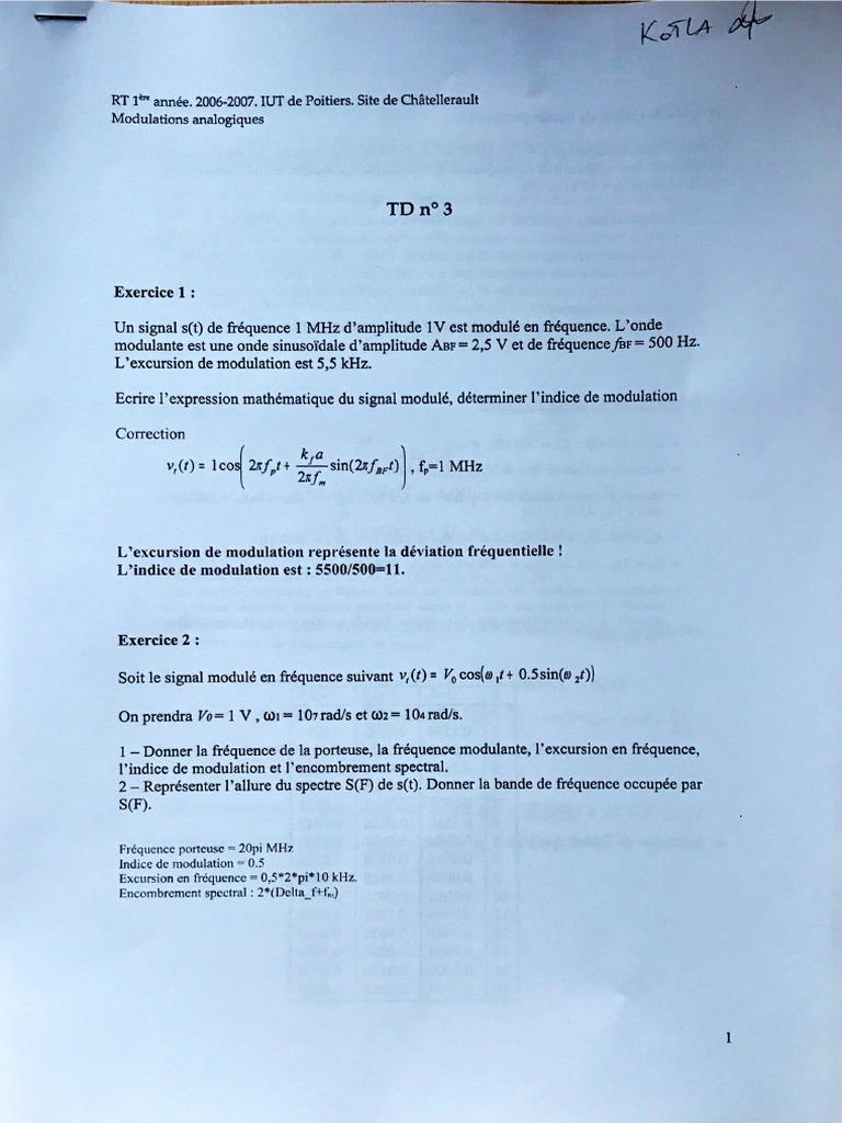 Fiche de TD Télécommunication | PDF
