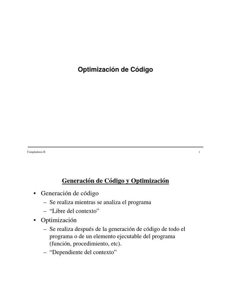 Optimizacion de Codigo | PDF | Compilador | Programa de Optimización Optimizacion de Codigo | PDF | Compilador | Programa de Optimización