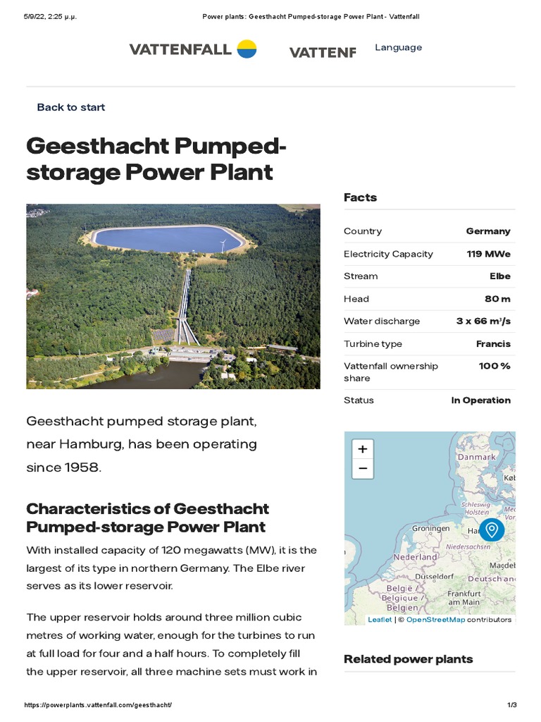 Power Plants - Geesthacht Pumped-Storage Power Plant - Vattenfall | PDF ...