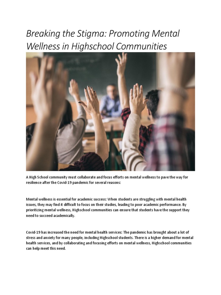 High School Mental Wellness Plan | PDF | Mental Health | Psychological ...