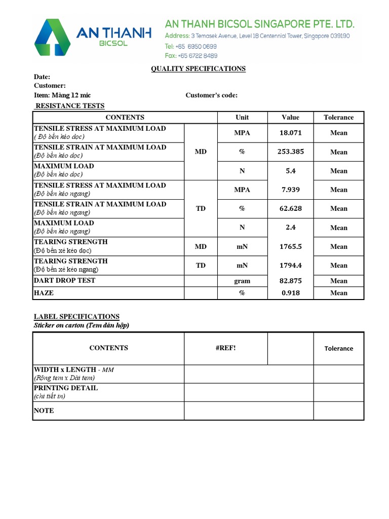 Stretch Film Specifications and Tests | PDF