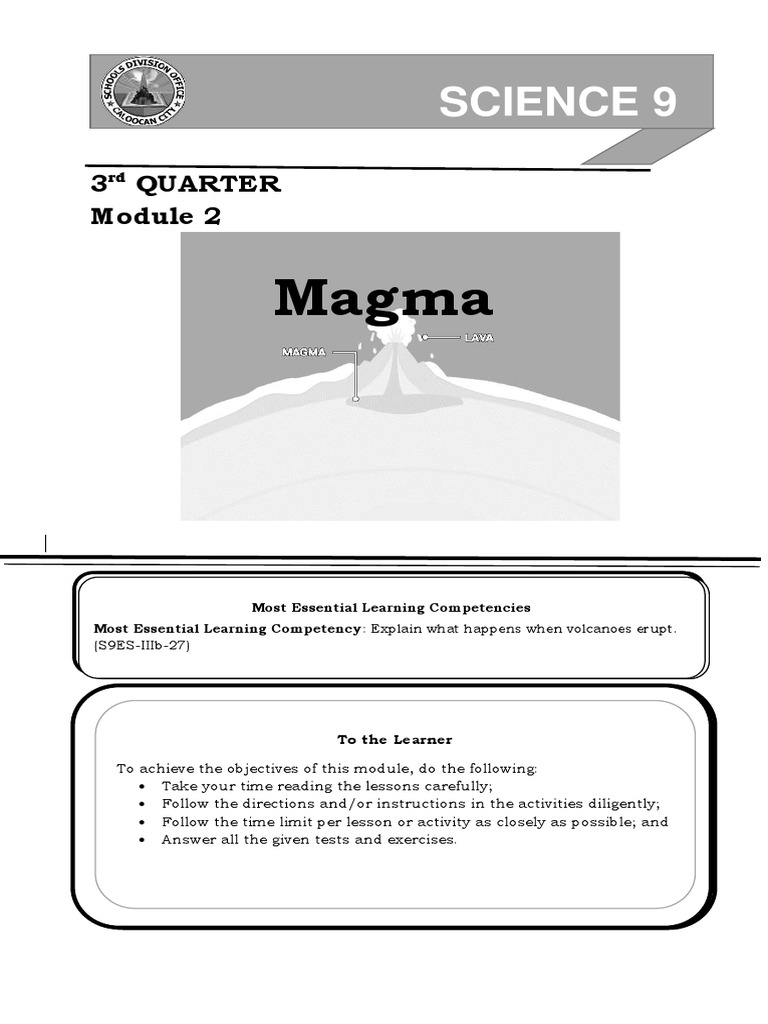 Science 9 Q3 Week 2 | PDF | Magma | Volcano