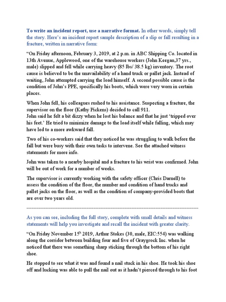 Example of Incident Report | PDF | Injury | Human Musculoskeletal System