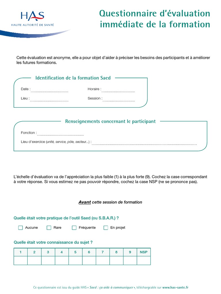 Questionnaire Eval Formation | PDF