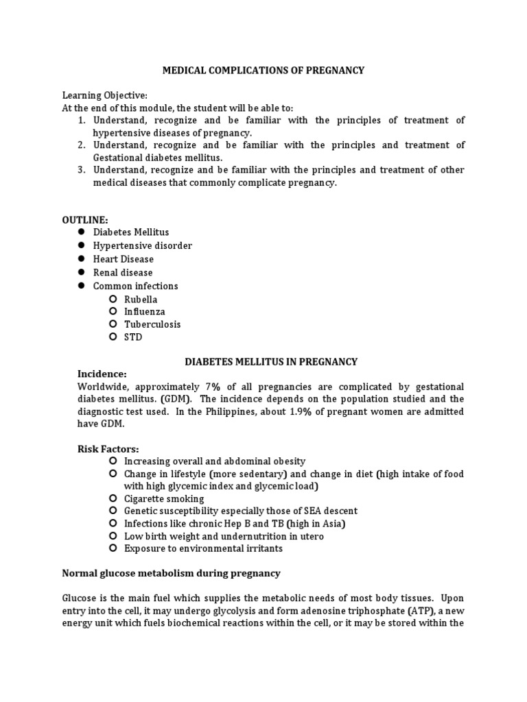 MEDICAL COMPLICATIONS OF PREGNANCY Module | PDF | Gestational Diabetes ...