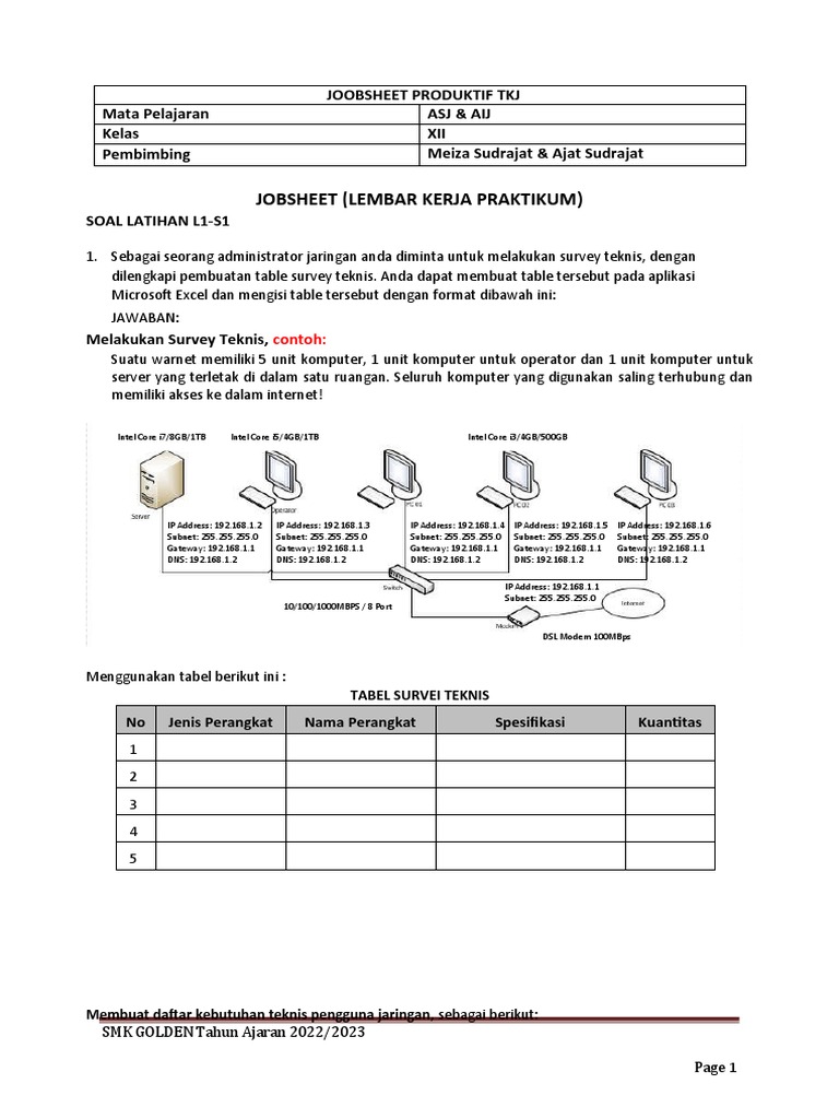 Jobsheet TKJ Kelas Xii | PDF