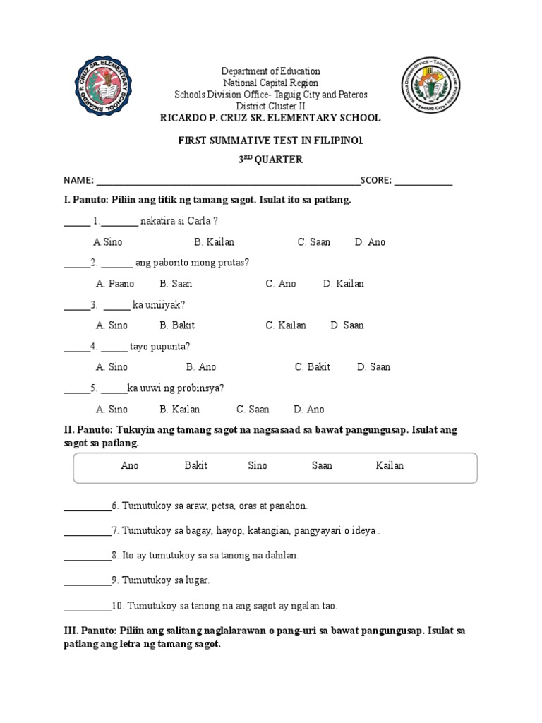 Summative Test Sa Filipino Docx Summative Test Sa Filipino Sexiezpix ...