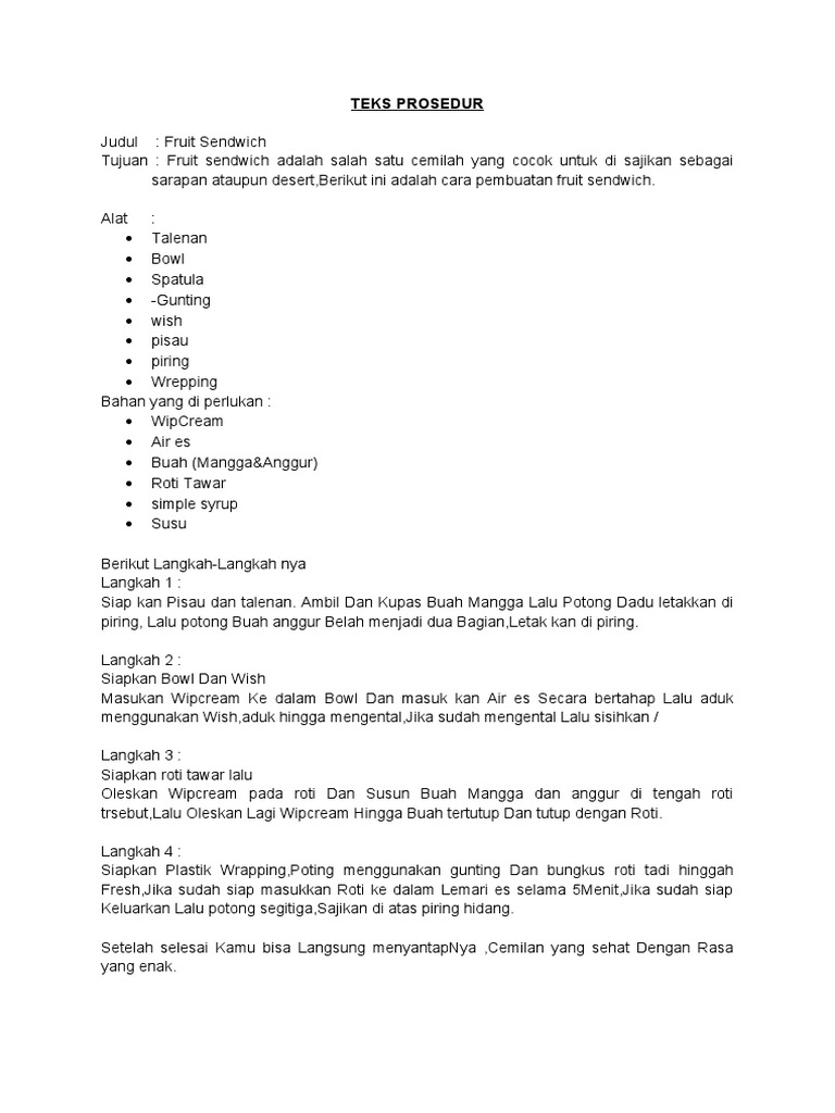 Teks Prosedur | PDF | Memasak, Makanan, & Anggur