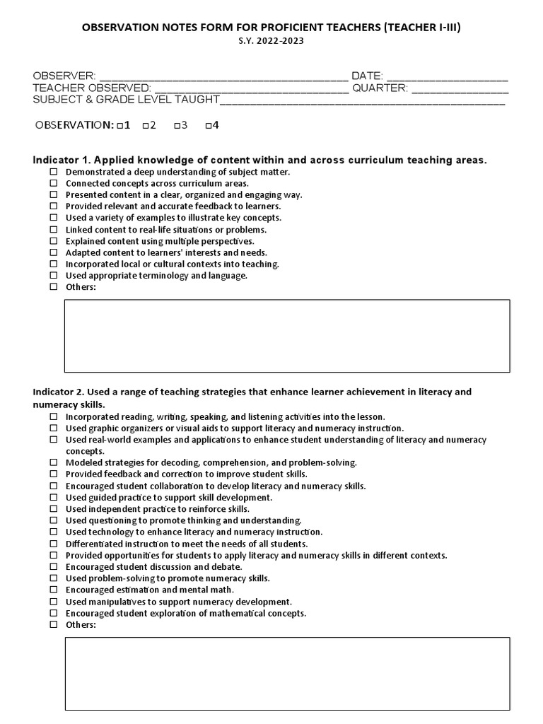 Teacher Observation Checklist | PDF | Educational Assessment | Learning