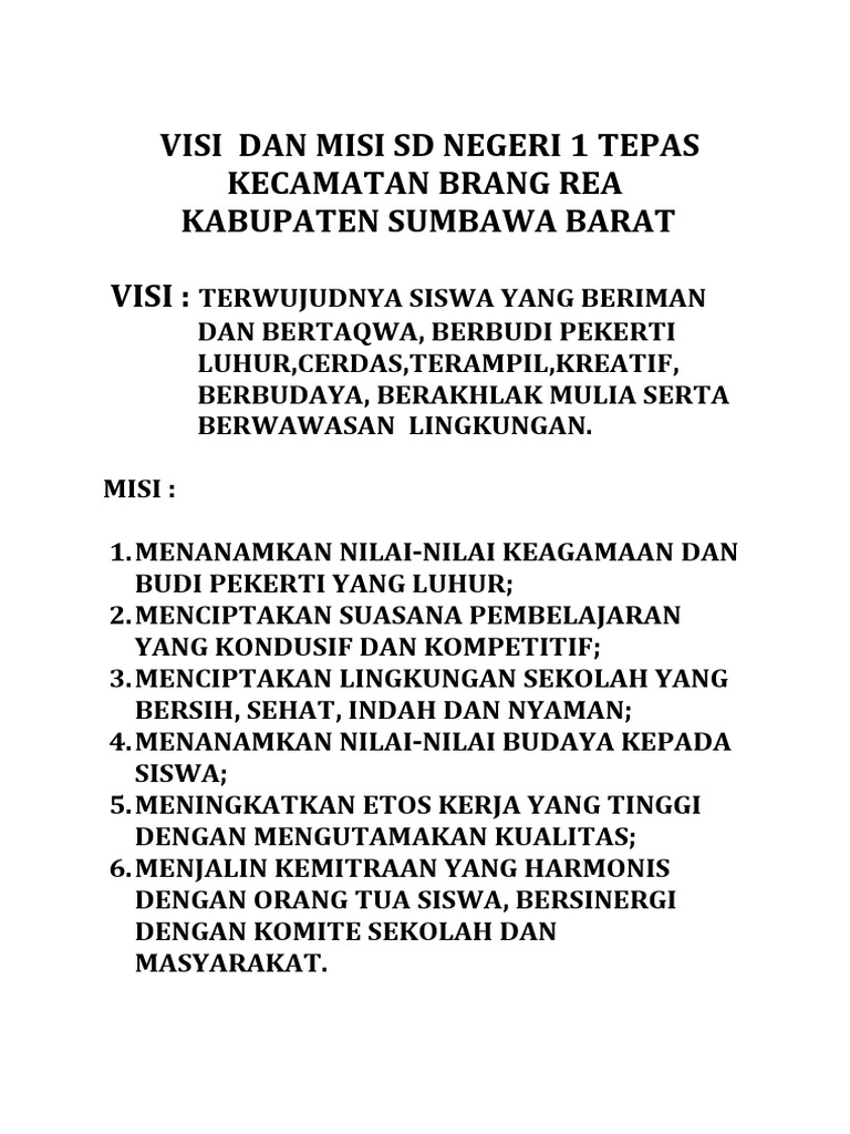 Visi dan Misi SD Negeri 1 Tepas | PDF | Kesehatan Holistik