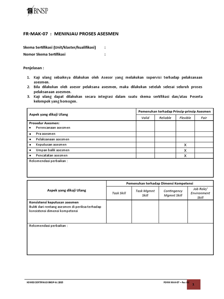 FR-MAK 07.Rev.02-Meninjau Proses Asesmen Cetak Master | PDF