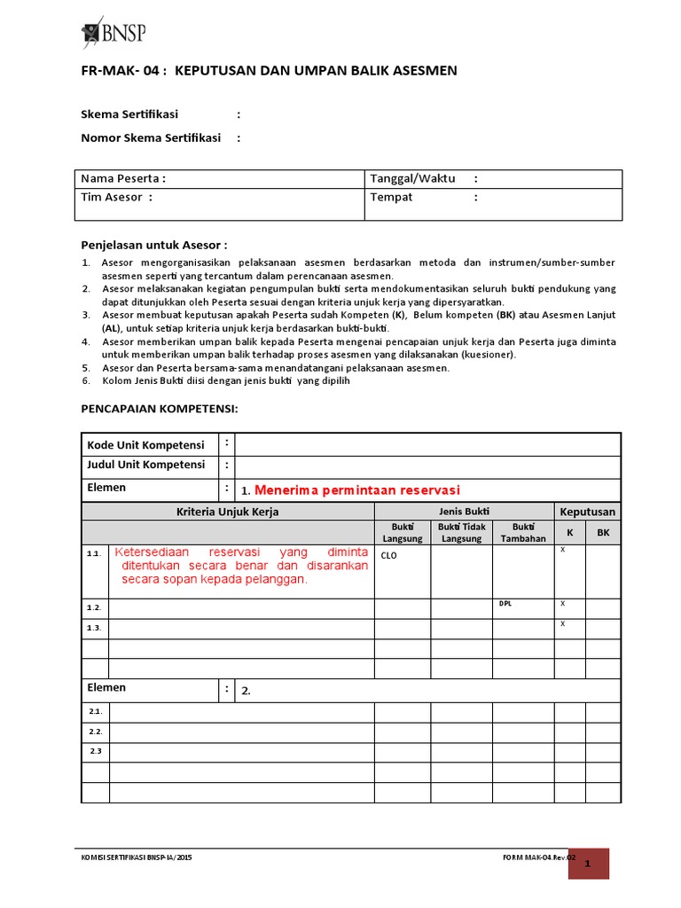 FR - MAK 04.Rev.02-Keputusan Dan Umpan Balik Cetak | PDF