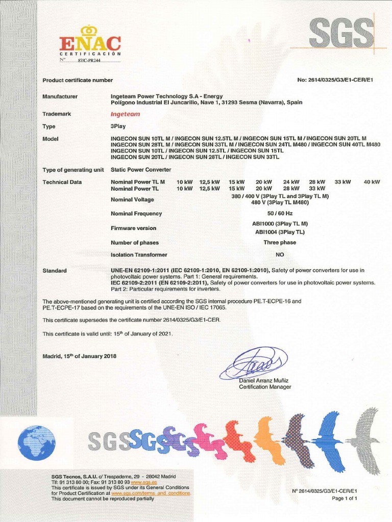 Ingecon Sun 3play Iec 62109 1 2 Certificate 2614 0325 g3 E1 Cer E1 ...