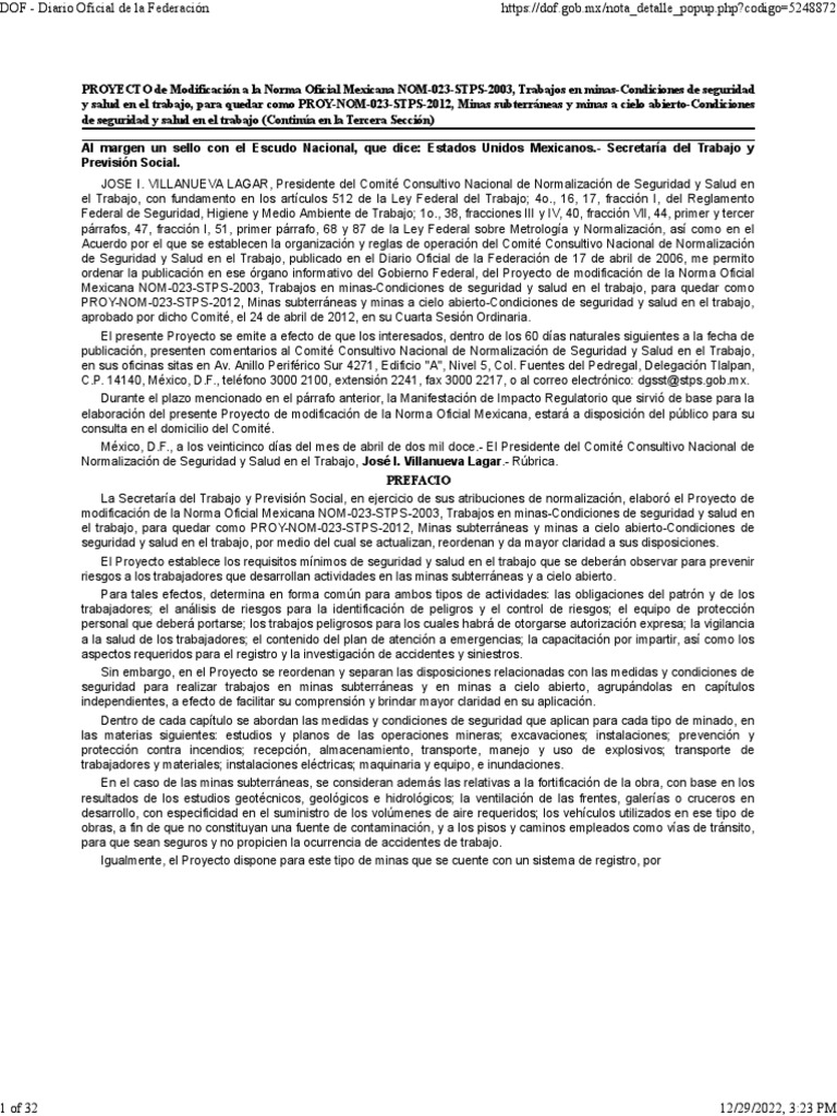 Dof - Nom023 | PDF | Minería | Riesgo