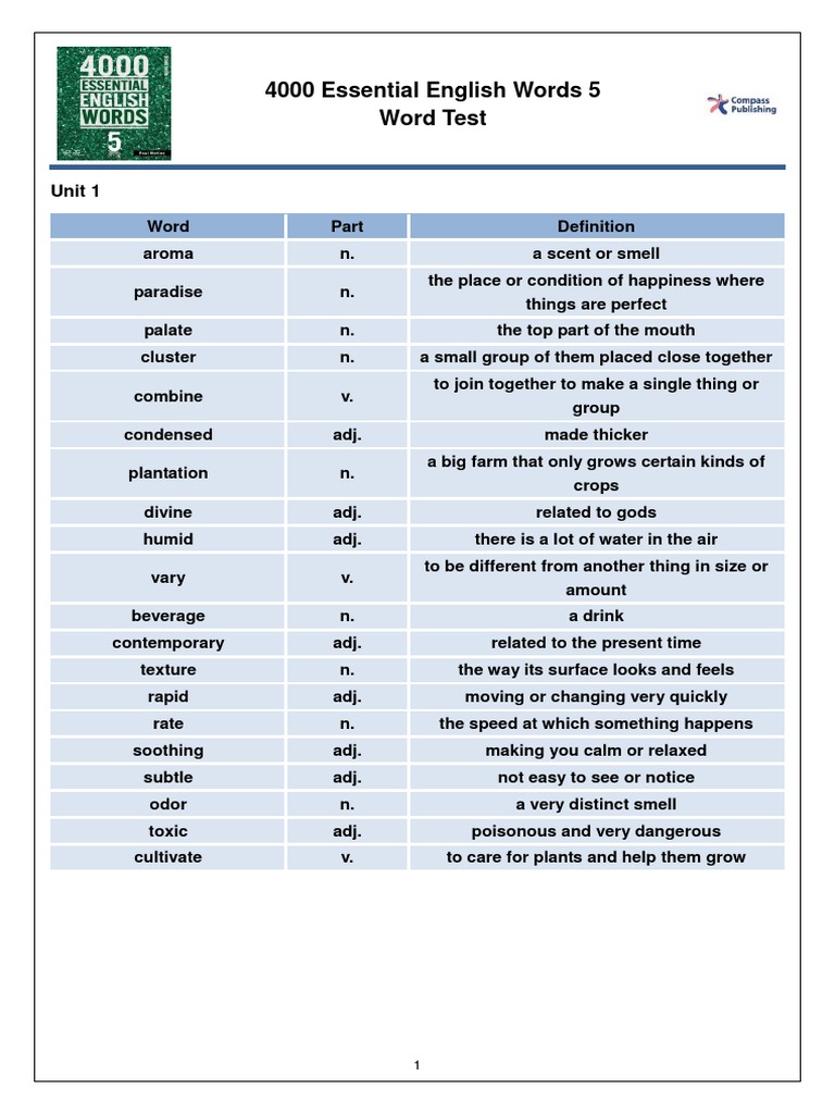 4000EEW5 - Word Test - ENG - AK | PDF | Odor | Feeling