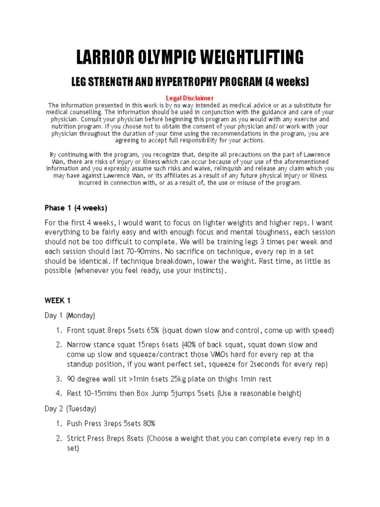 Larriors Leg Strength and Hypertrophy Program 4+4weeks | PDF | Physical ...