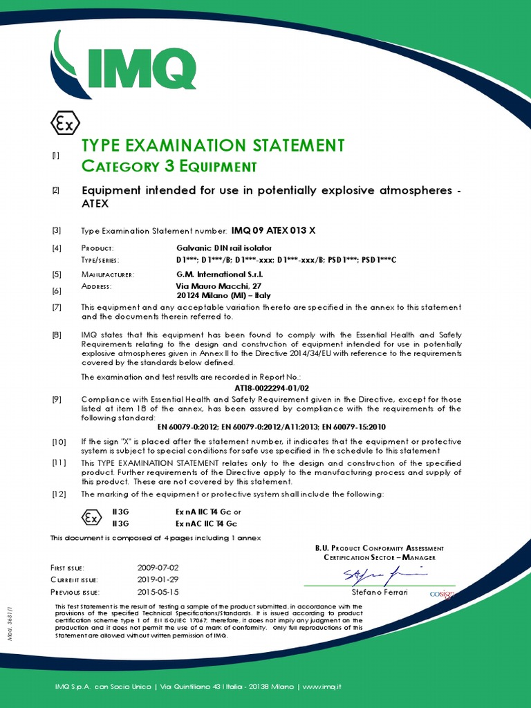 ATEX Compliant Galvanic DIN Rail Isolator Certification | PDF | Safety ...