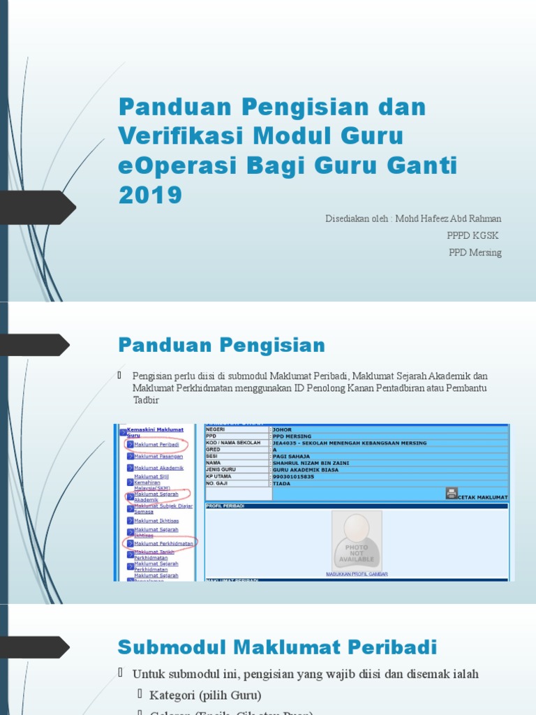 Panduan Pengisian Eoperasi Bagi Guru Ganti 2019 | PDF