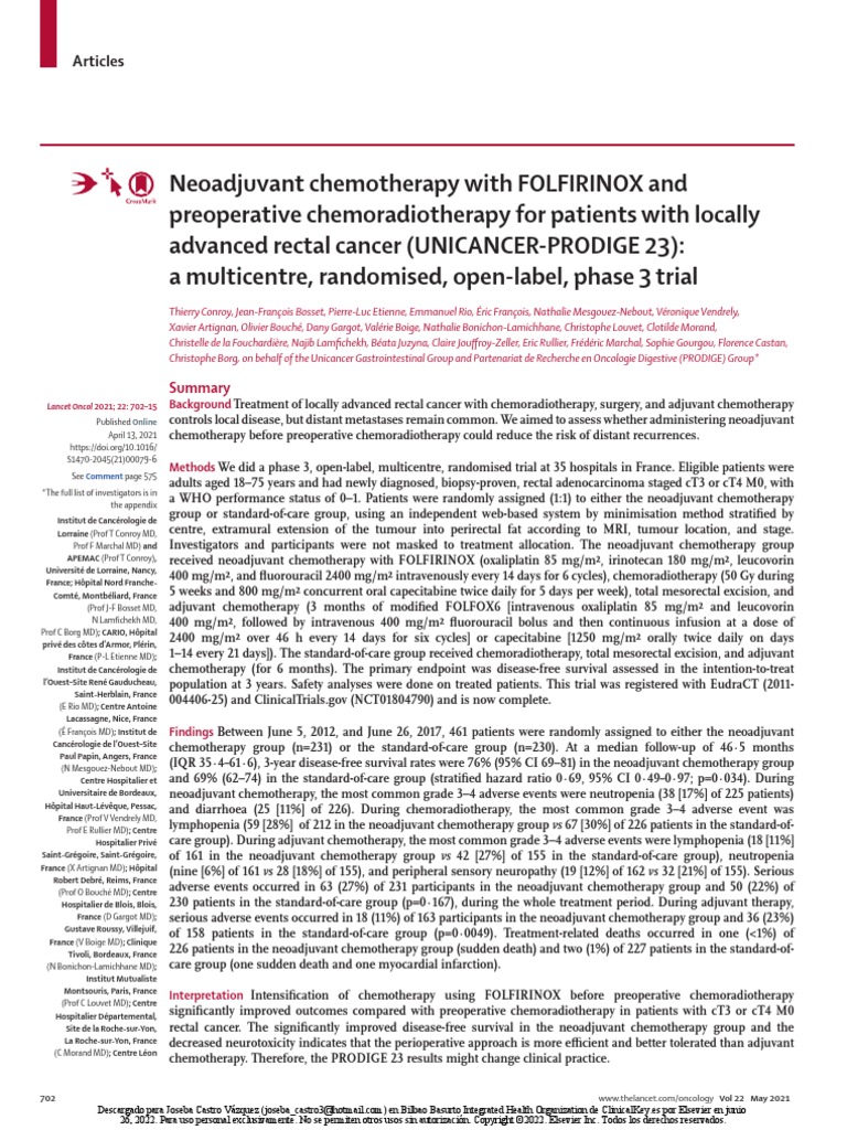 Prodige 23 | PDF | Therapy | Colorectal Cancer