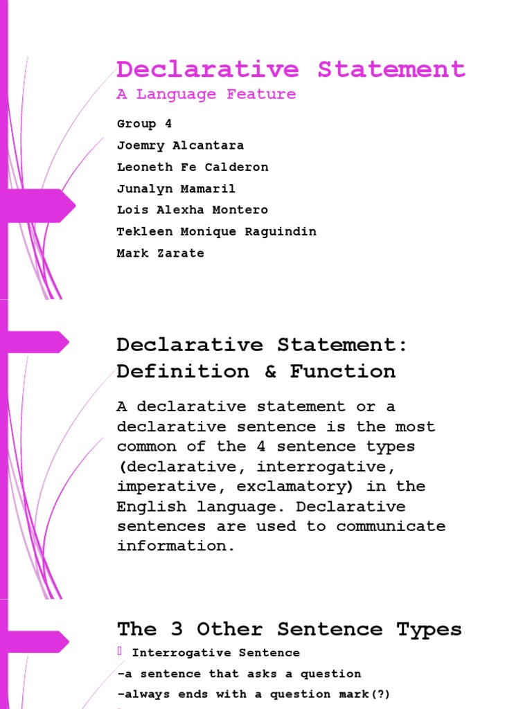 gr10 q2 Eng Declarative Statement | PDF | Sentence (Linguistics) | Question