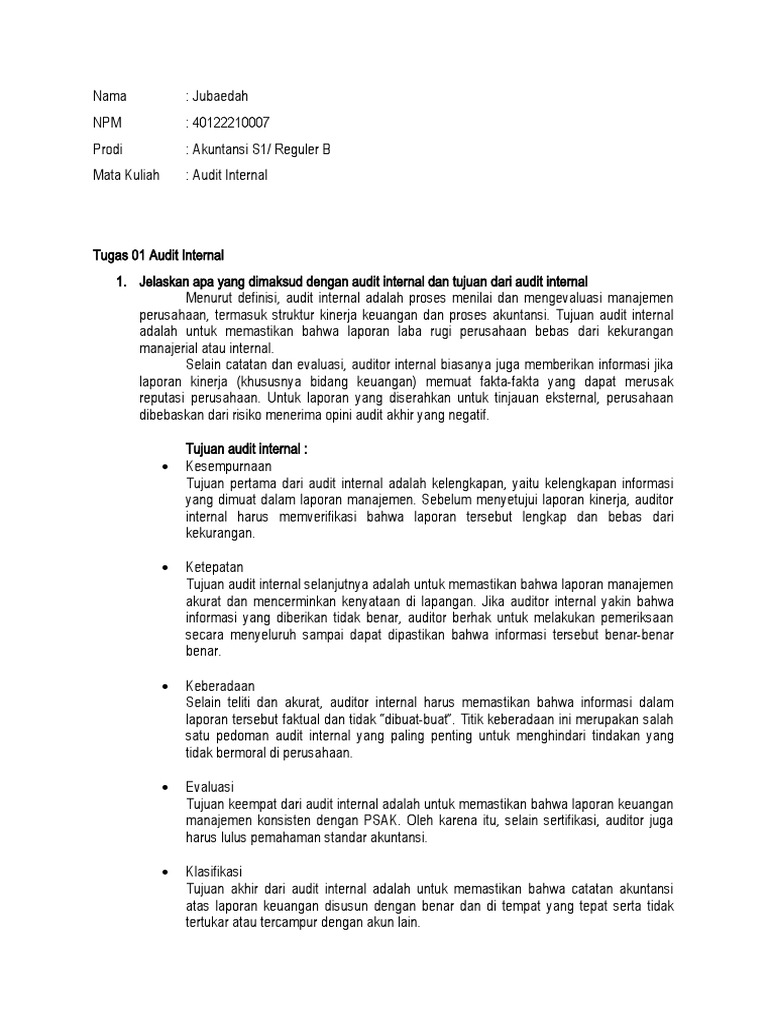 Audit Internal: Fungsi dan Hubungannya dengan Audit Eksternal | PDF