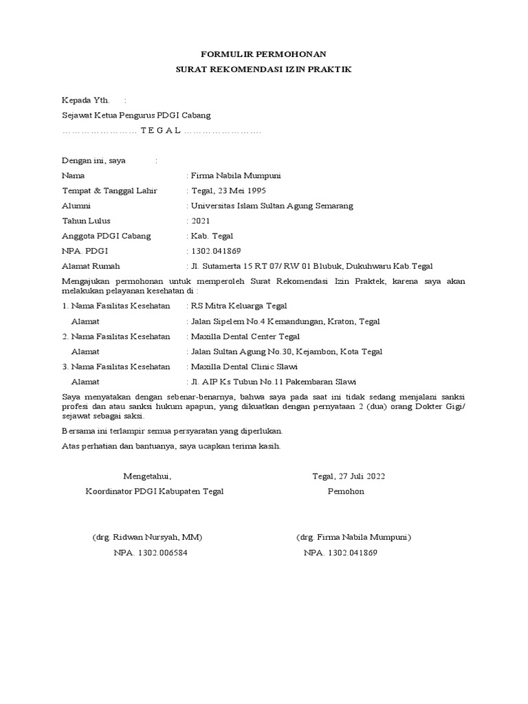 Form Permohonan Rekom | PDF