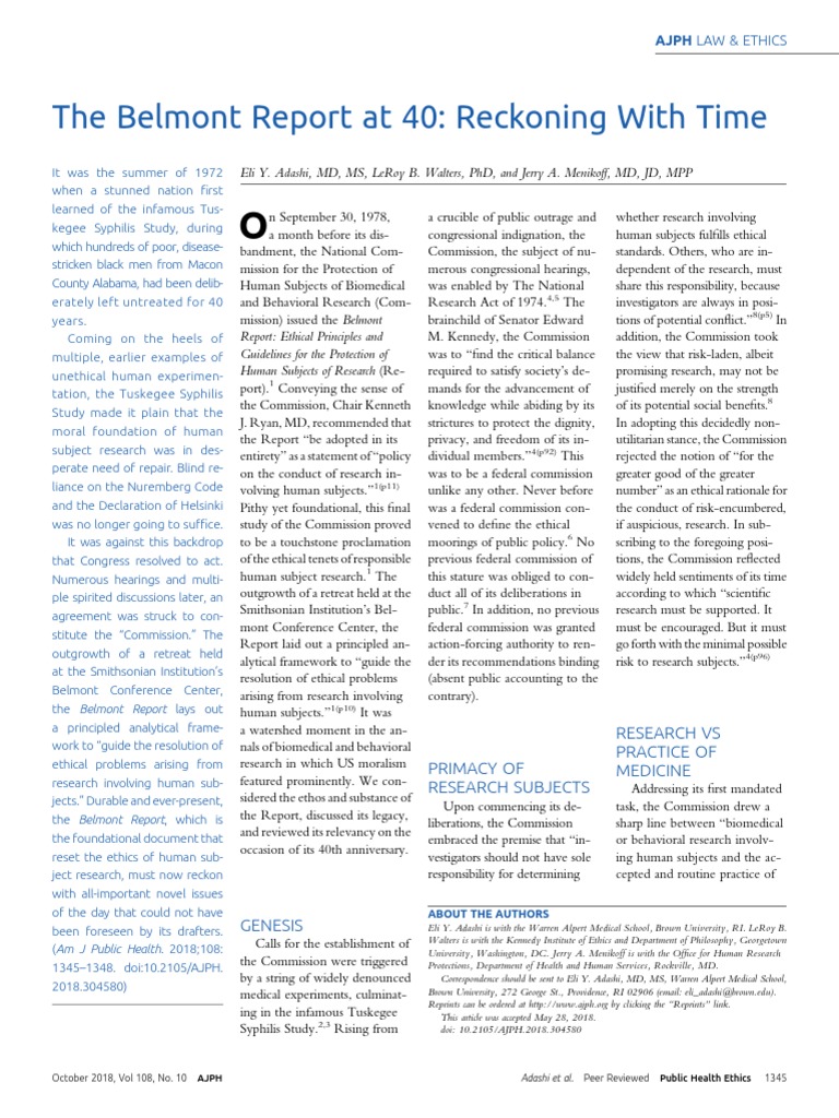 Jurnal Bioetik The Belmont Report 2019 | PDF | Bioethics | Applied Ethics