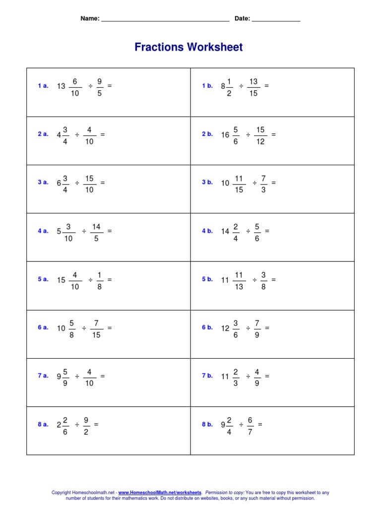 Fractions - Worksheet Mixed Number Division | Download Free PDF ...