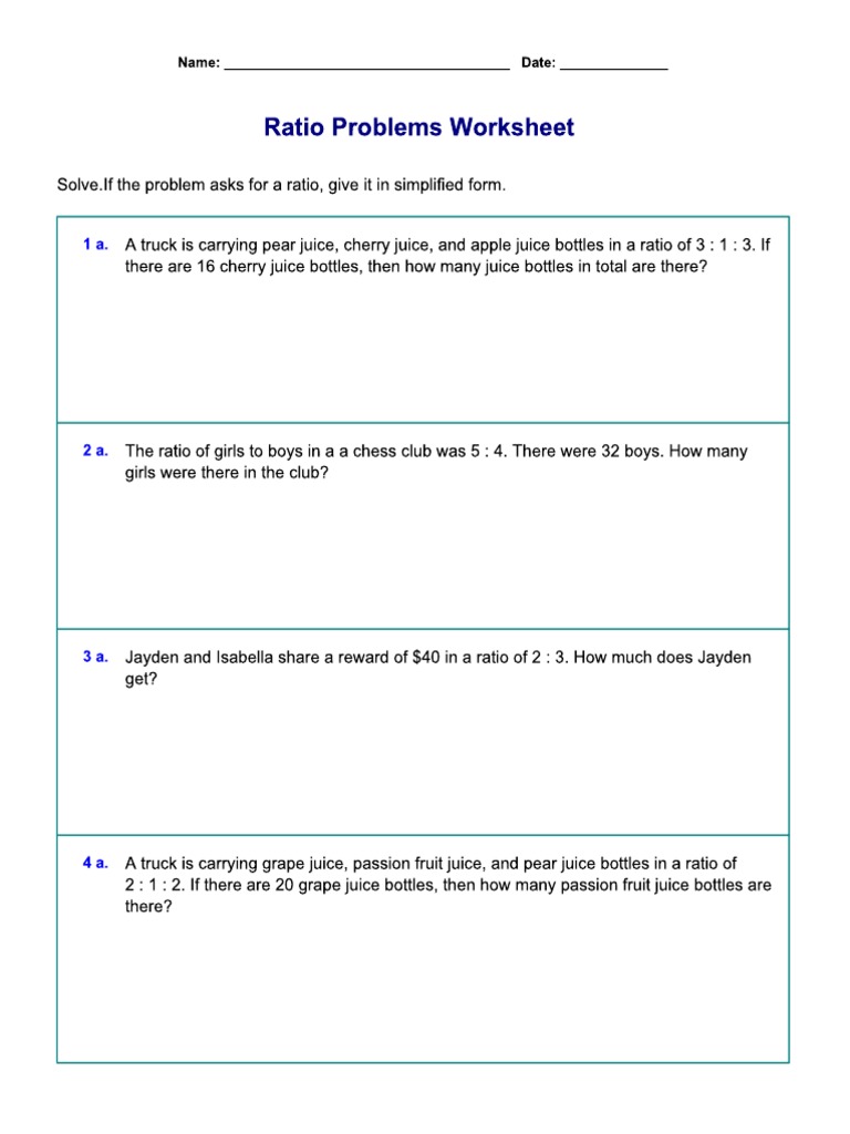 Solve Ratio Word Problems Worksheet 2. WA) | PDF