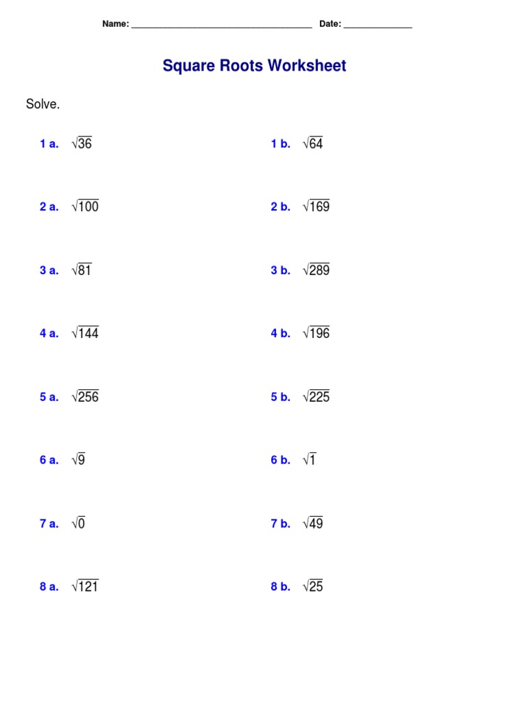 Square Roots Perfect Squares Worksheet | PDF