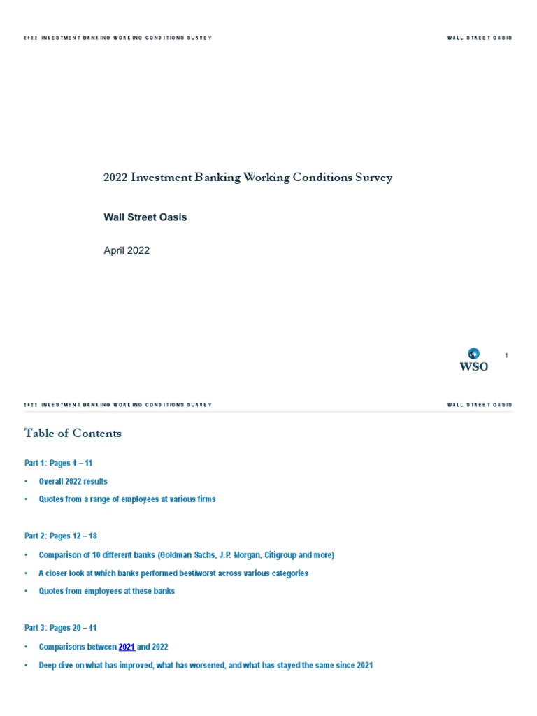 WSO 2022 IB Working Conditions Survey | PDF | Investment Banking | Wall Street