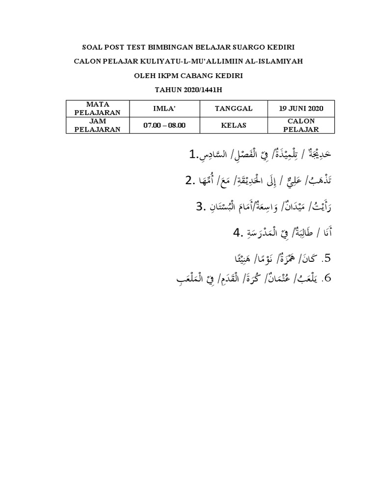 Soal Post Test Imla | PDF
