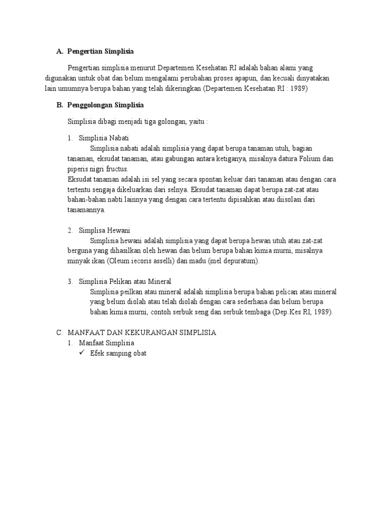 Pengertian dan Jenis Simplisia | PDF