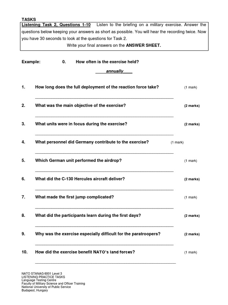 Stanag 3 Listening Practice Task2 HG | PDF | Artillery | Nato