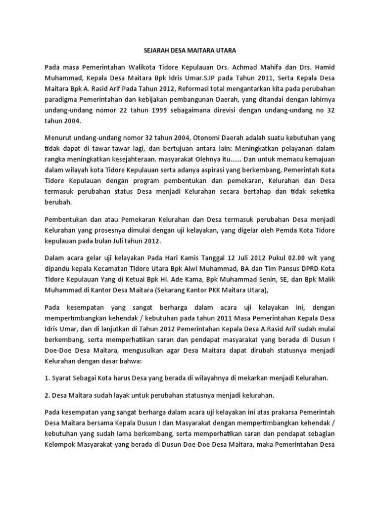 Sejarah Desa Maitara Utara | PDF | Perjalanan