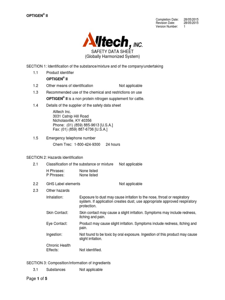 Optigen Ii SDS 0515ST | PDF