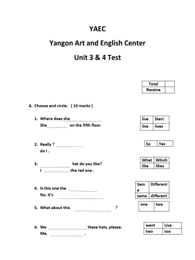 Let's Go 3 Unit 3 4 Test | PDF