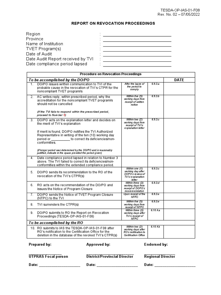Tesda Op Ias 01 f08 Updated | PDF | Justice | Crime & Violence