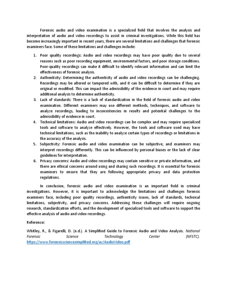 Assignment 7 - Audio and Video Limitations and Challenges | PDF ...