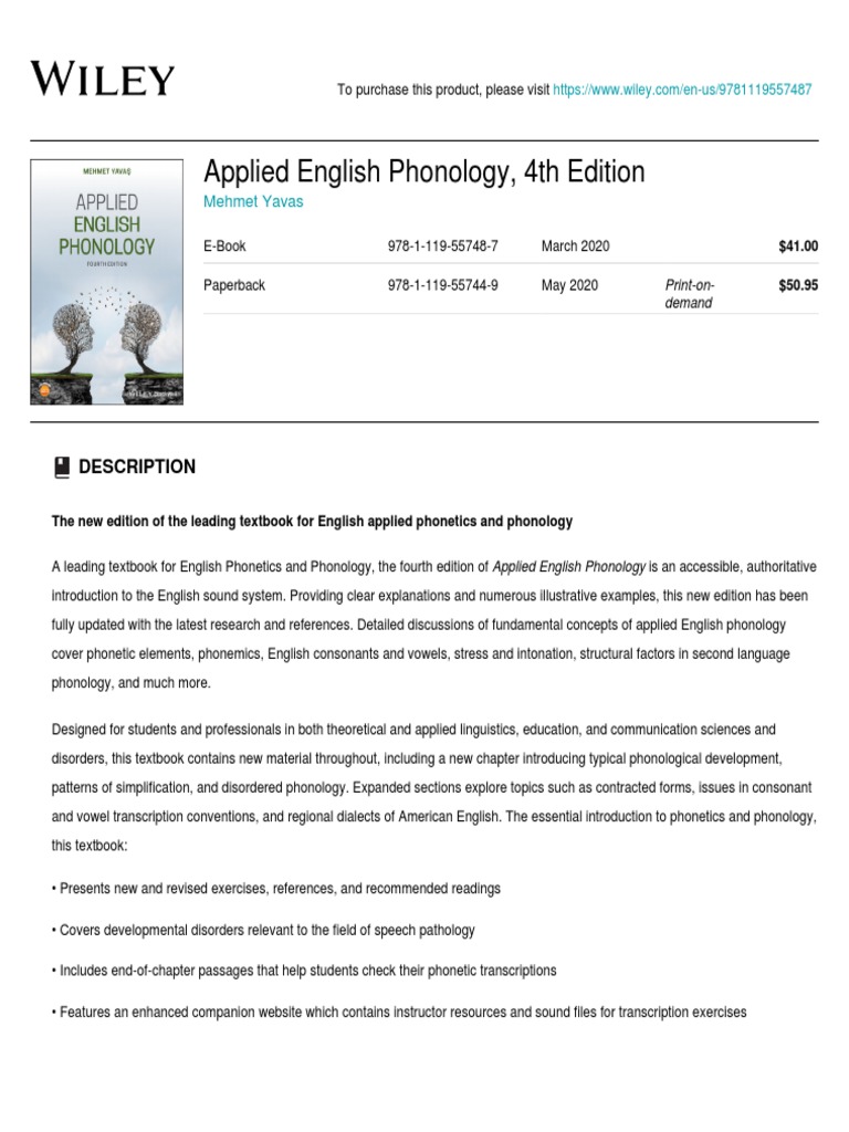 Wiley Applied English Phonology 4th Edition 978 1 119 55748 7 Pdf Phonology English