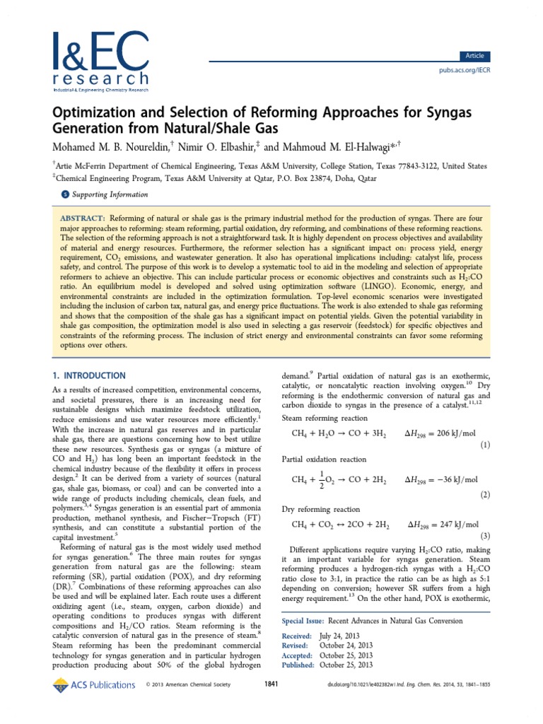 Optimization and Selection of Reforming Approaches For Syngas | PDF ...