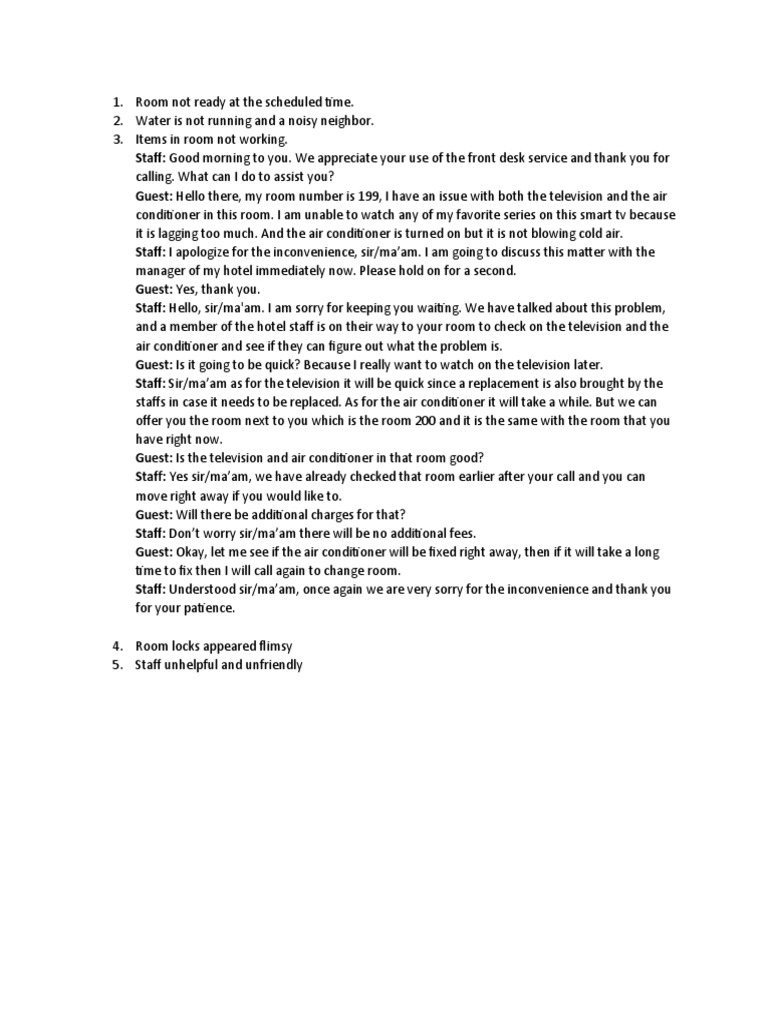 Room Not Ready at The Scheduled Time | PDF