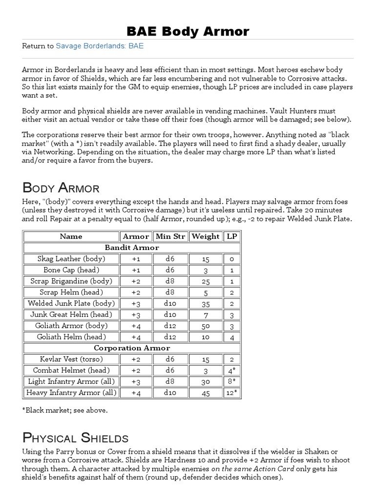 MyGURPS - BAE Body Armor | PDF | Armour | Shield