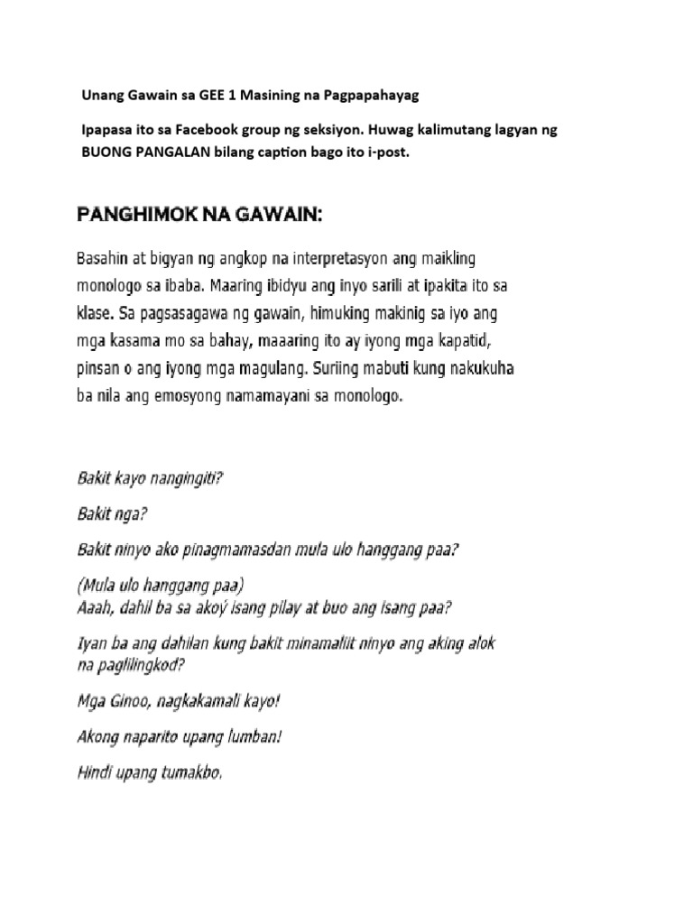 Mga Gawain Sa Gee 1 Masining Na Pagpapahayag | PDF