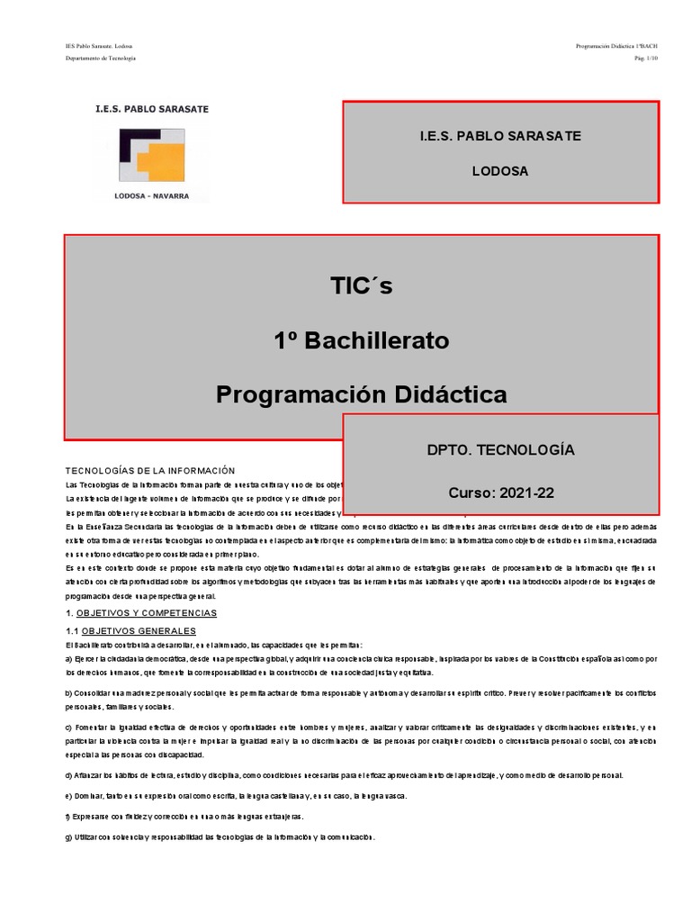 11 Programación TIC 1ºBACH 2021-22 | PDF | Red de computadoras | Lenguaje de programación