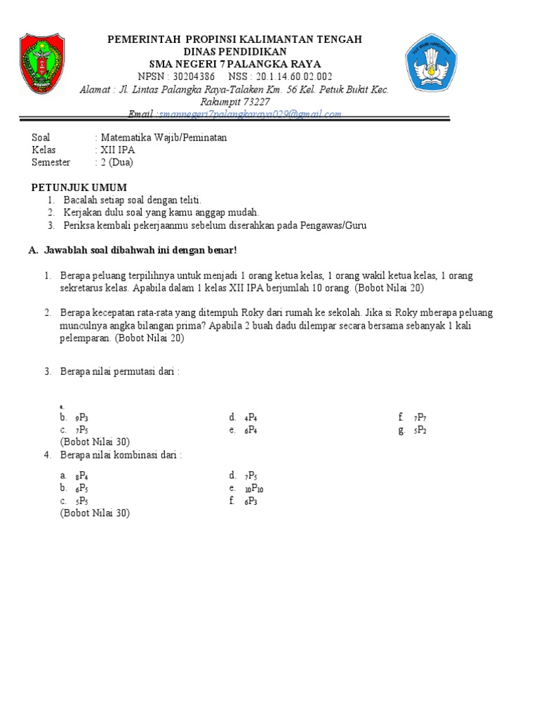 Soal MTK Pas Genap 2023 Xii | PDF