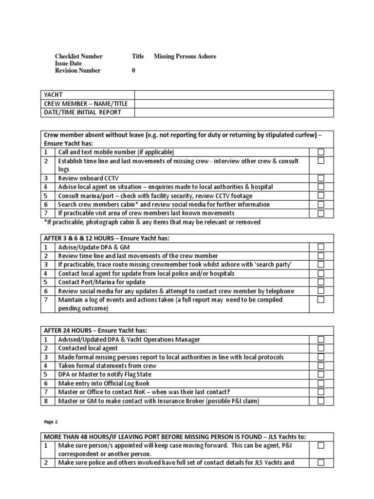 Missing Persons Procedures for Crew | PDF
