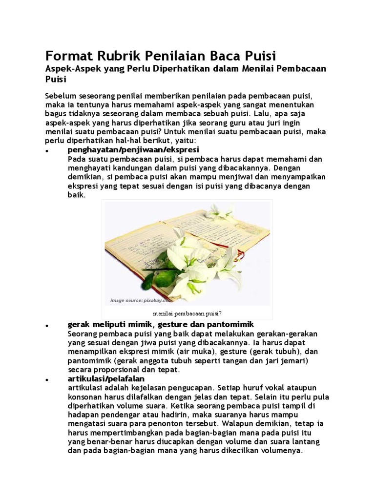 Format Rubrik Penilaian Baca Puisi | PDF