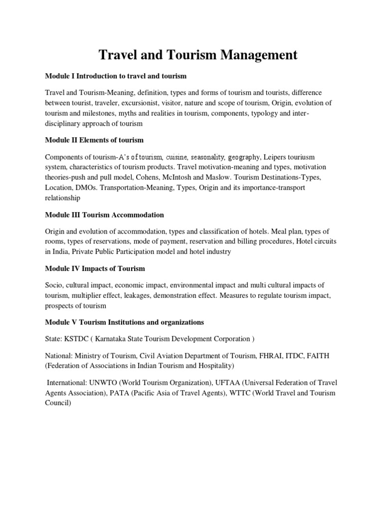 Module I Introduction To Travel and Tourism | PDF | Tourism | System