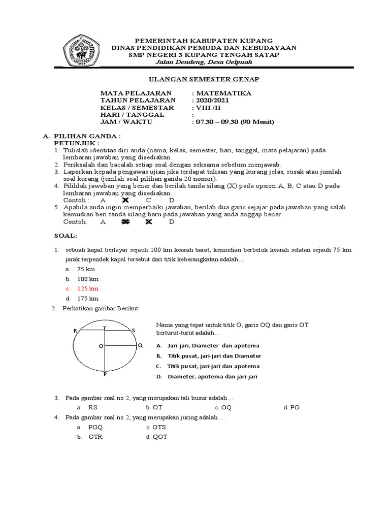 SOAL MAT MID SMTR Genap Kelas VIII | PDF